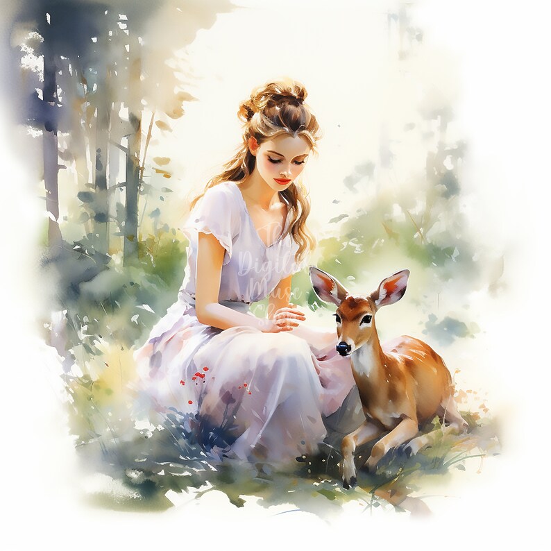 Fawn Clipart Girl Clipart Forest Watercolor 10 High Quality - Etsy