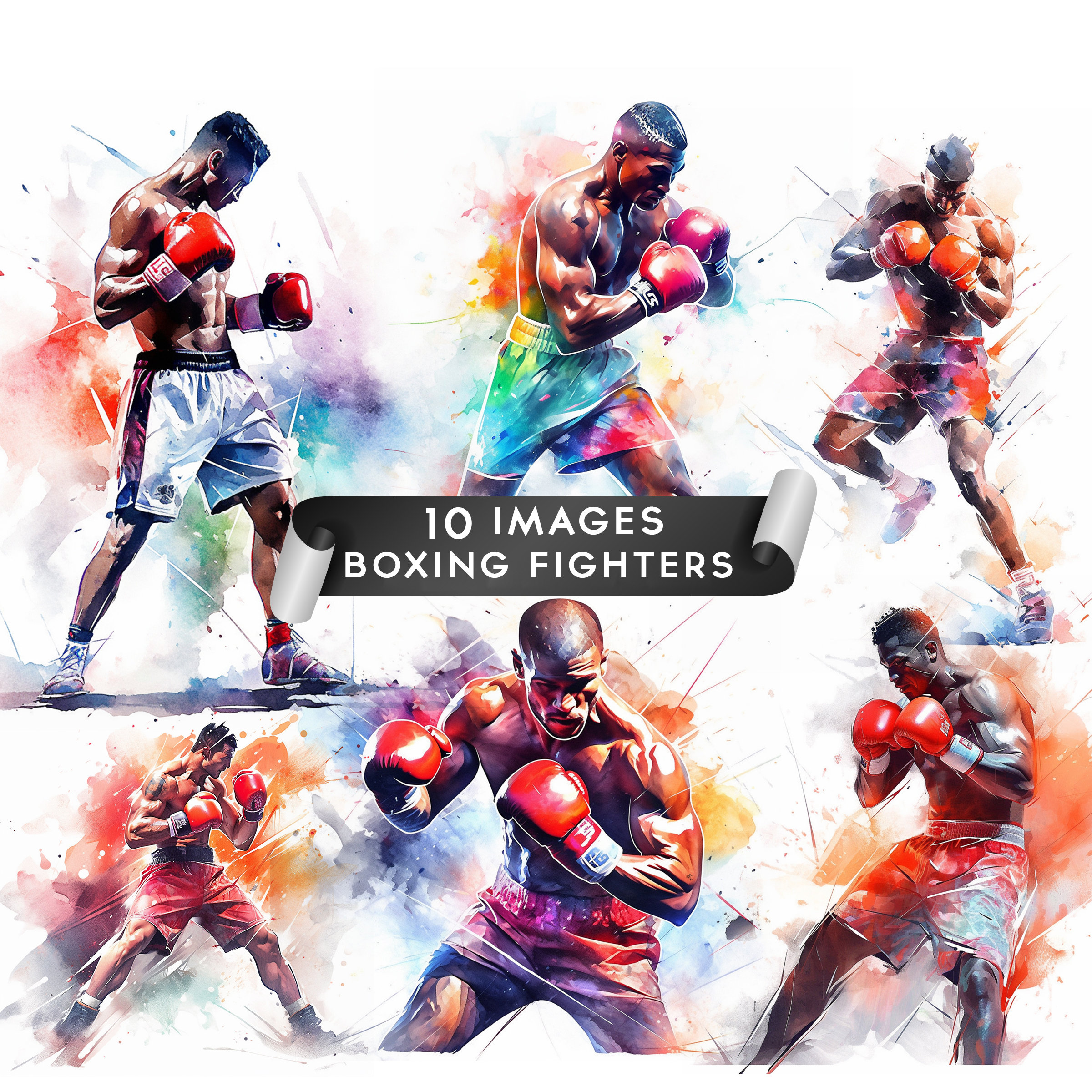 Boxing Clipart, Watercolor Boxing Fighters Clipart Sport Illustration ...