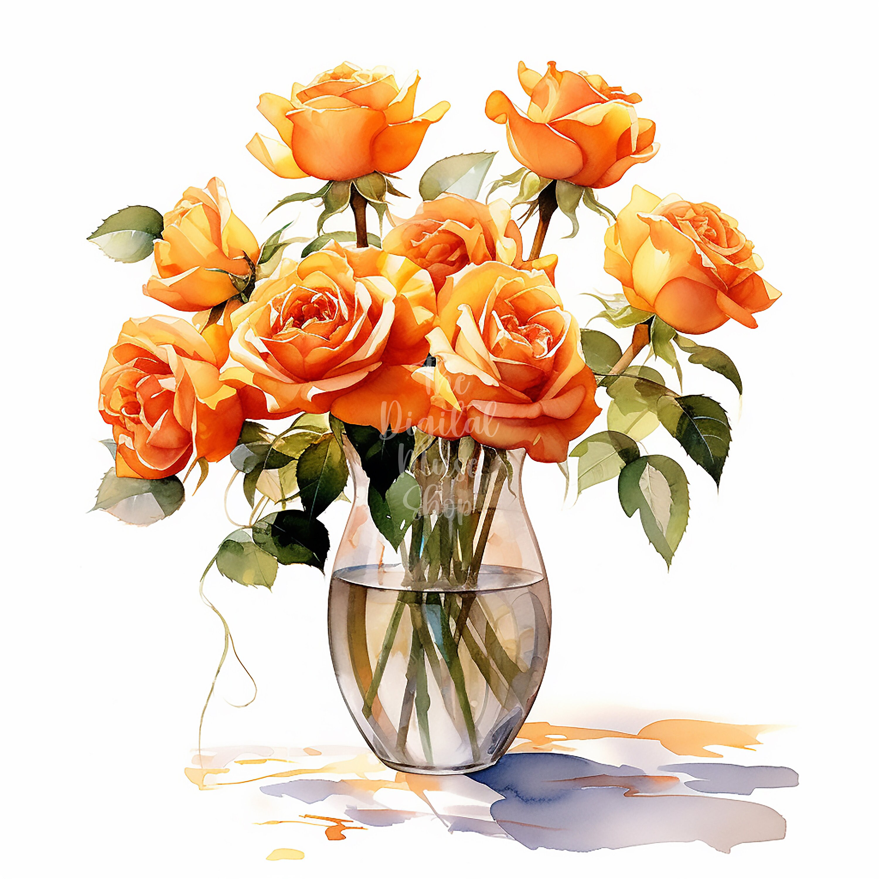 Vase of Orange Roses Clipart Watercolor Flowers Clipart - Etsy
