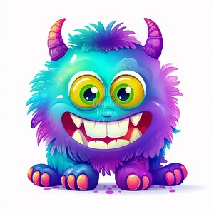 Cute Neon Fluffy Monsters Clipart, Nursery Clipart Digital Paper Craft ...