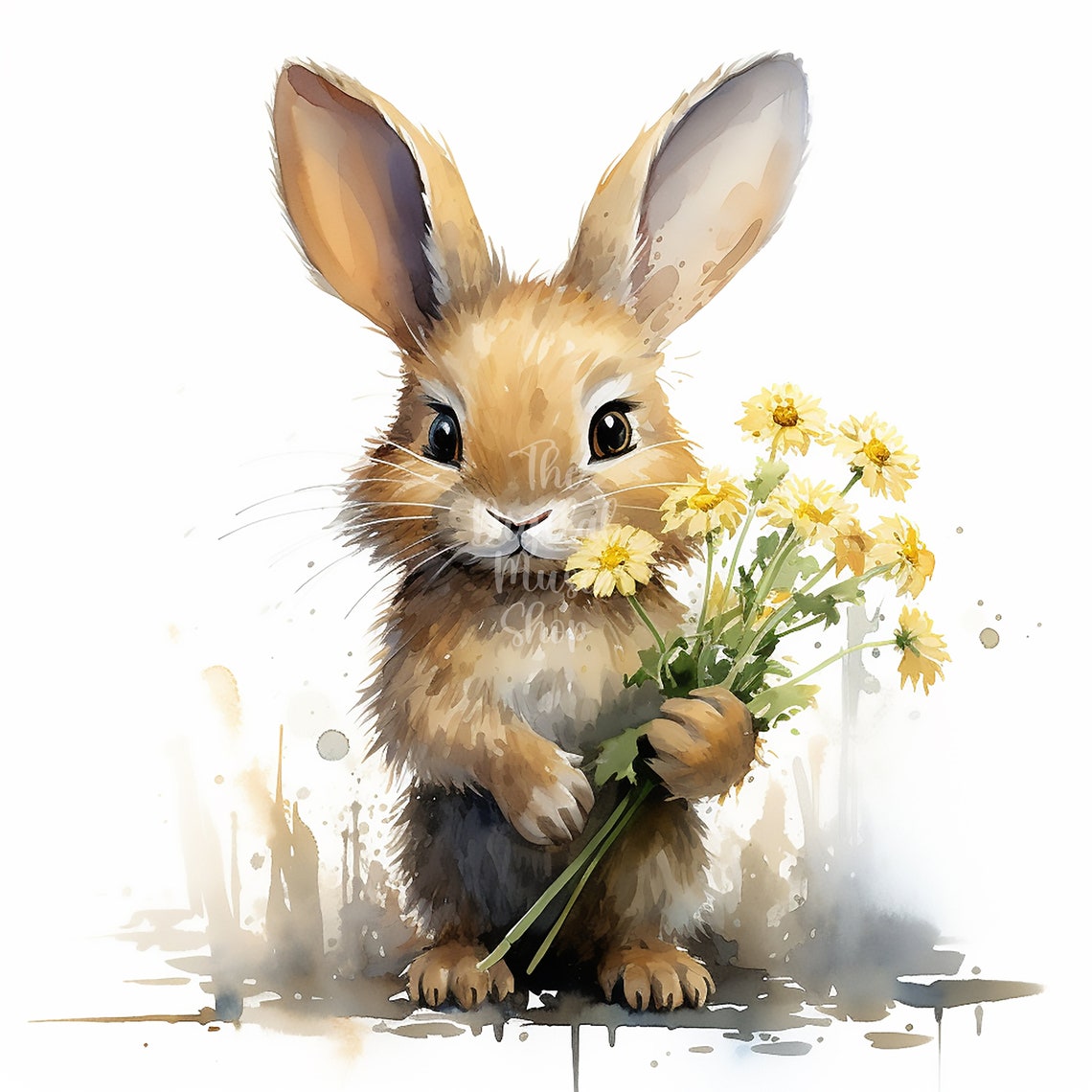 Watercolor Rabbit With Flower Clipart 11 High Quality Jpgs Watercolor ...
