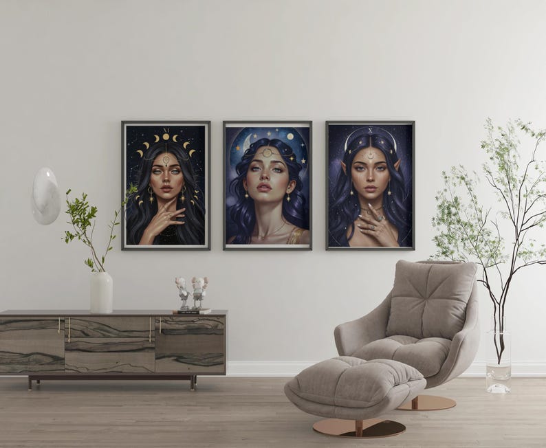 Celestial Goddess Wall Art Set –triple Celestial Feminine Archetypes – Mystical Printable Poster ...