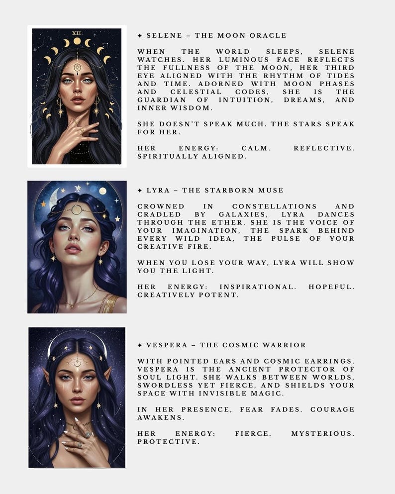 Celestial Goddess Wall Art Set –triple Celestial Feminine Archetypes ...