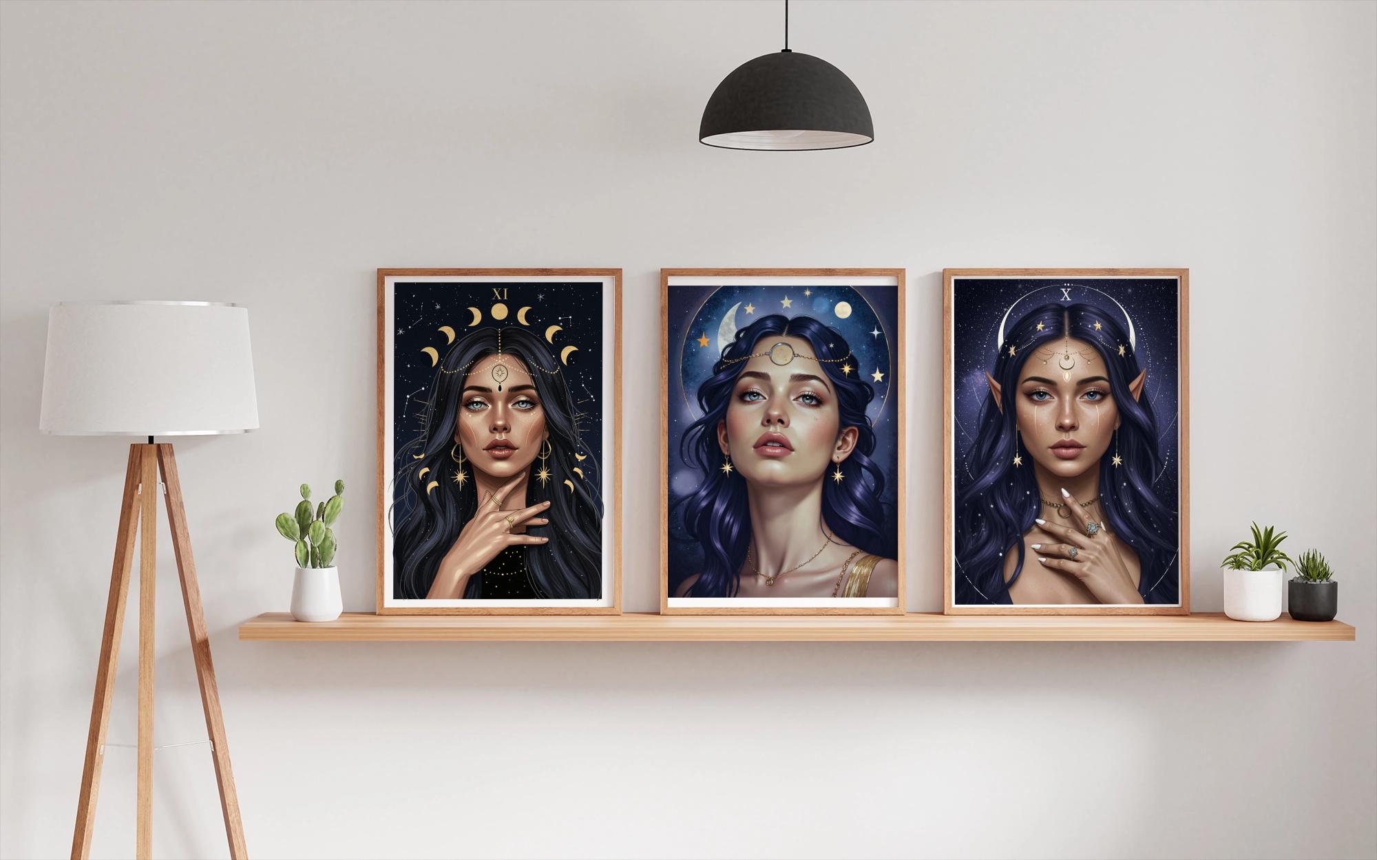 Celestial Goddess Wall Art Set –triple Celestial Feminine Archetypes – Mystical Printable Poster ...