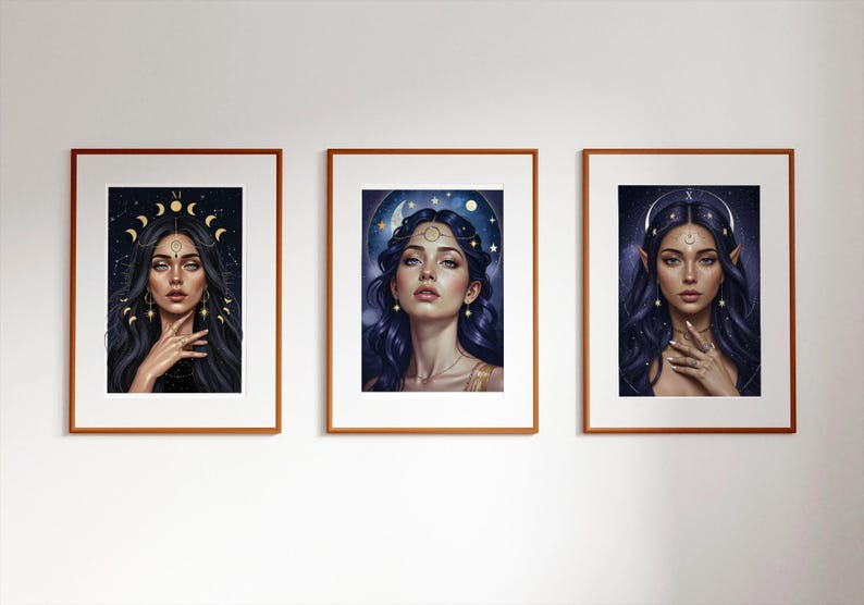 Celestial Goddess Wall Art Set –triple Celestial Feminine Archetypes – Mystical Printable Poster ...
