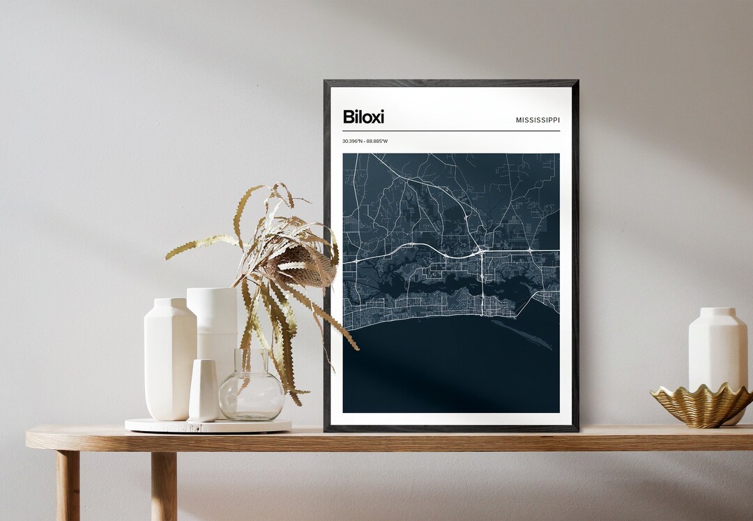 Biloxi Mississippi City Map, City of Biloxi Map, Biloxi Minimalist Map ...