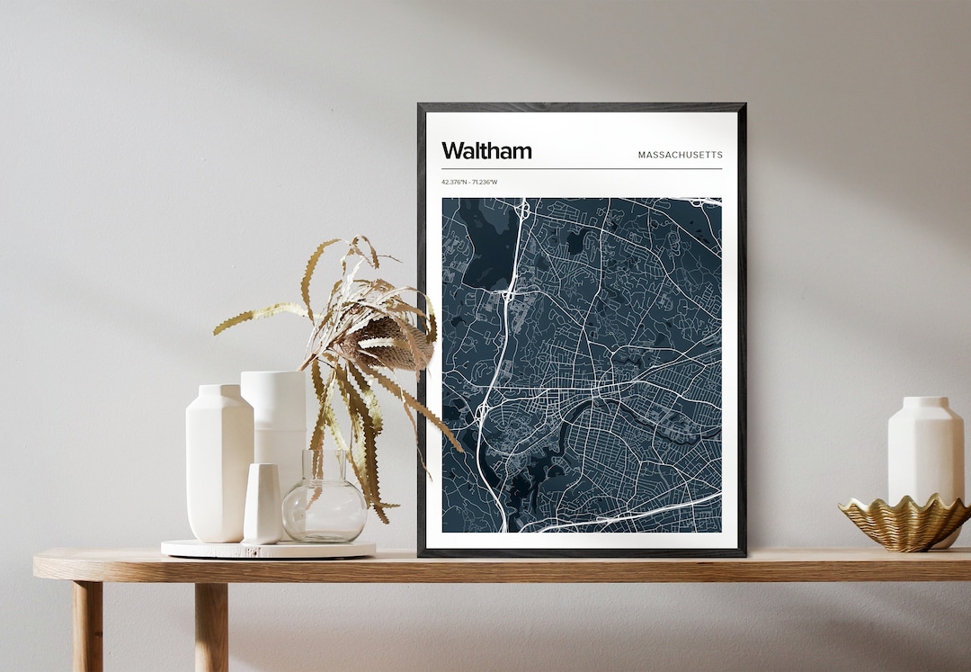 Waltham Massachusetts City Map, City of Waltham Map, Waltham Minimalist ...