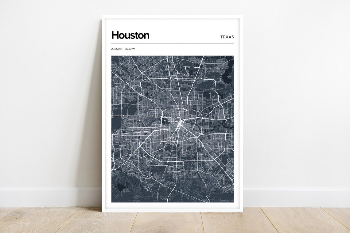 Houston Map Poster Houston Texas Street Map Houston Modern Framed Map ...