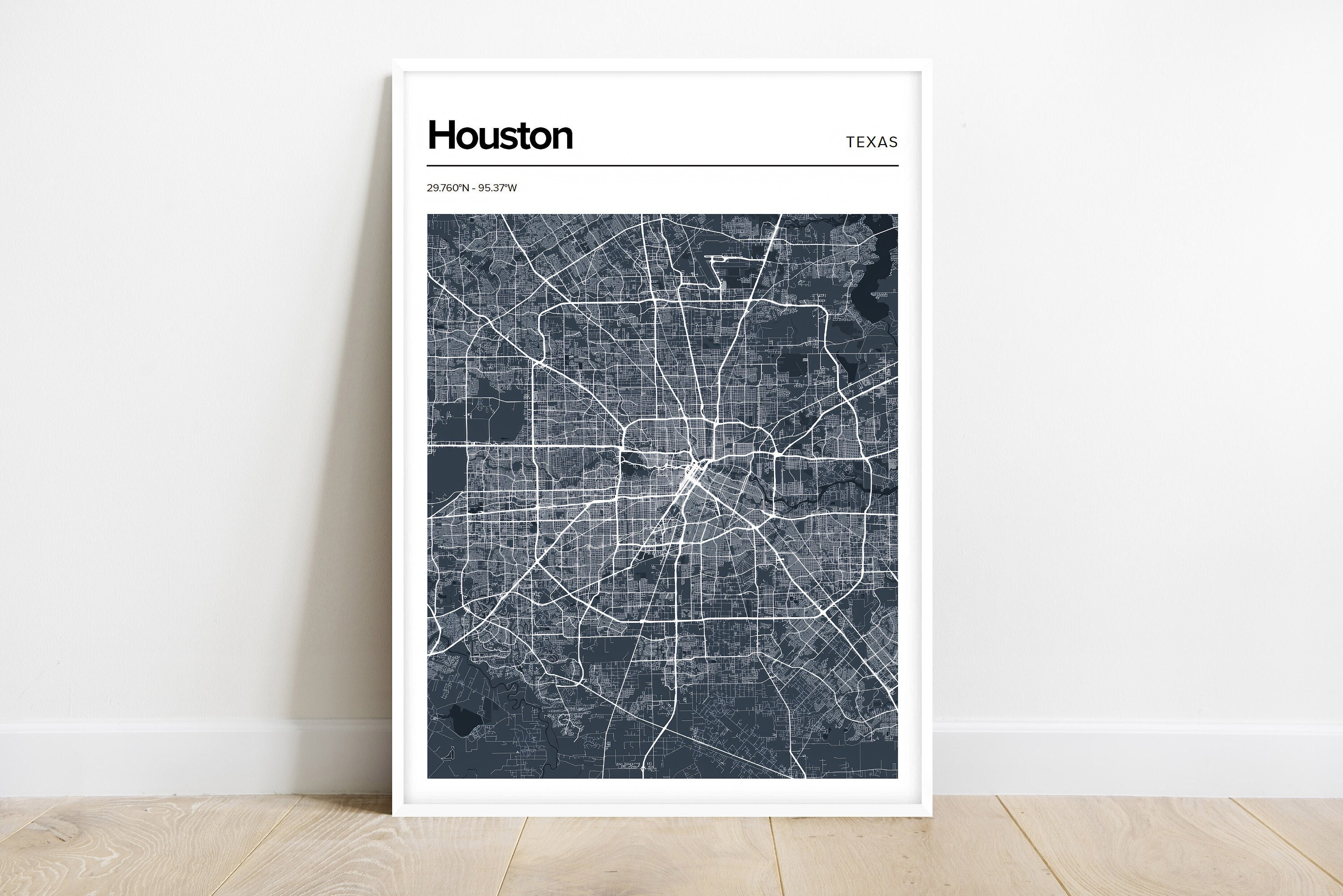 Houston Map Poster Houston Texas Street Map Houston Modern Framed Map ...