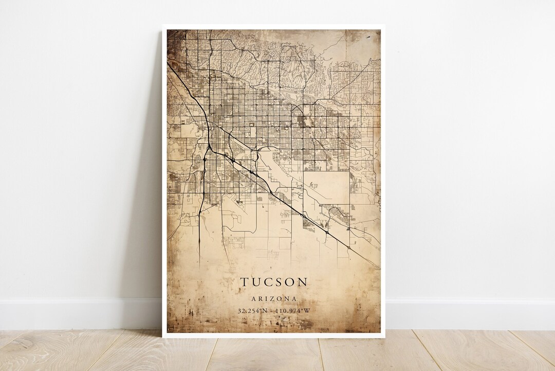 Tucson Arizona Vintage Map Print Arizona City Map Print Old Tucson Map Poster Detailed Tucson ...