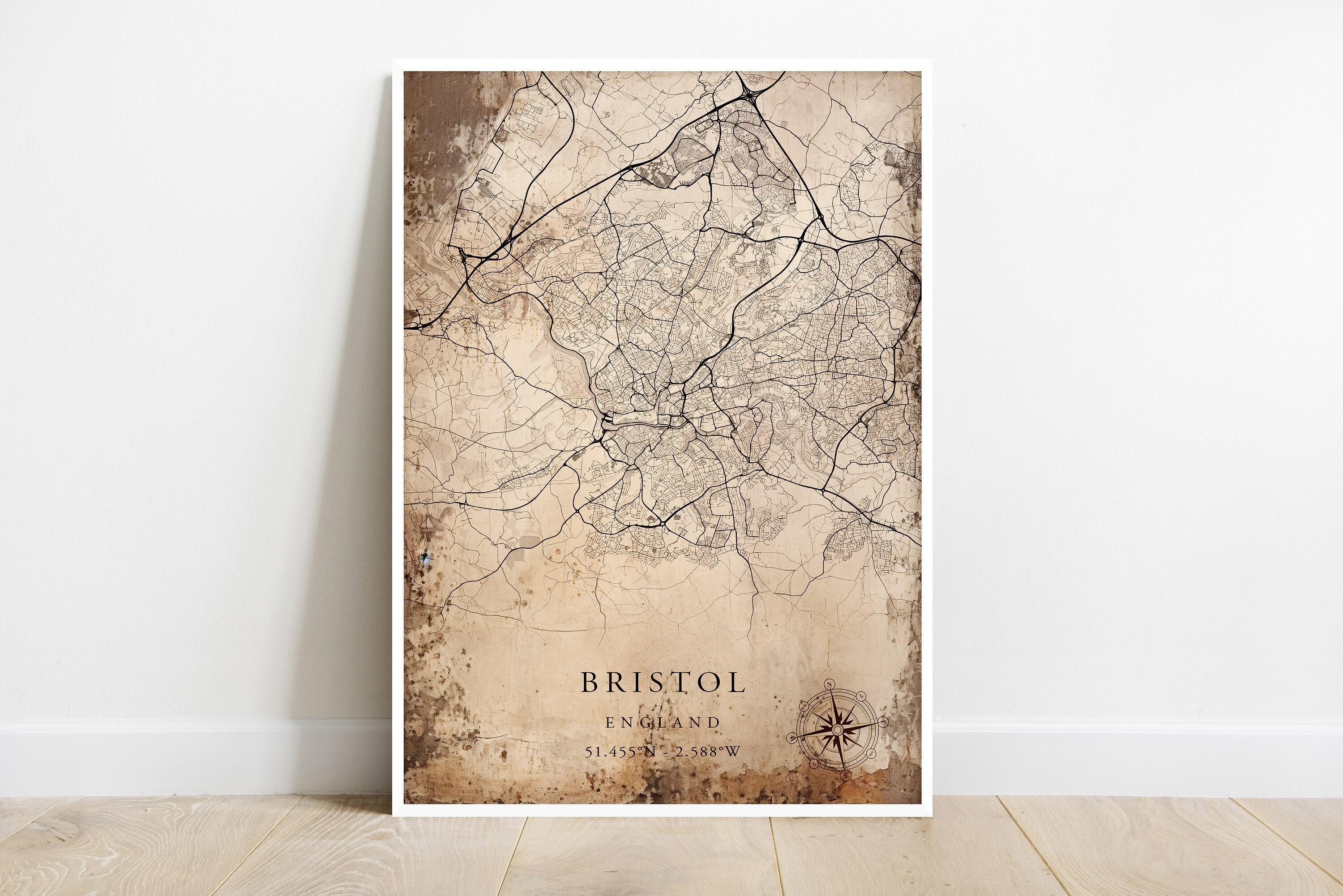 Bristol Vintage Map Artwork Featuring Detailed City Streets of Bristol ...