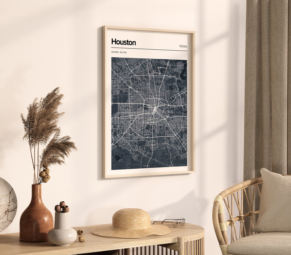 Houston Map Poster Houston Texas Street Map Houston Modern Framed Map ...