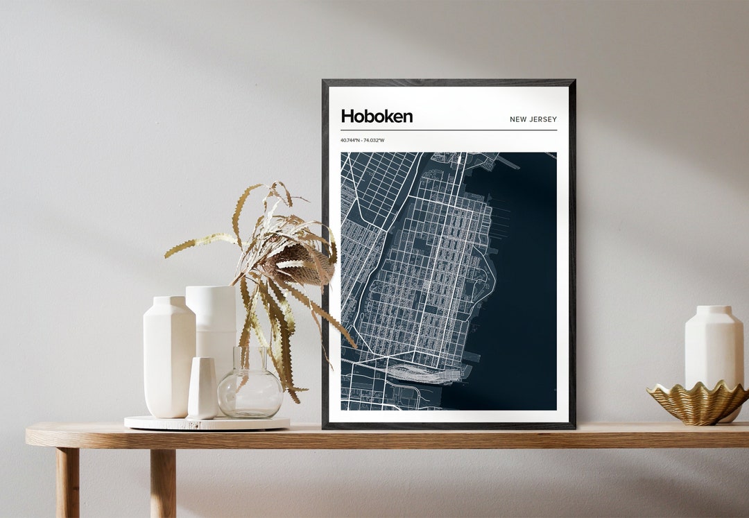 Hoboken New Jersey City Map, City of Hoboken Map, Hoboken Minimalist ...