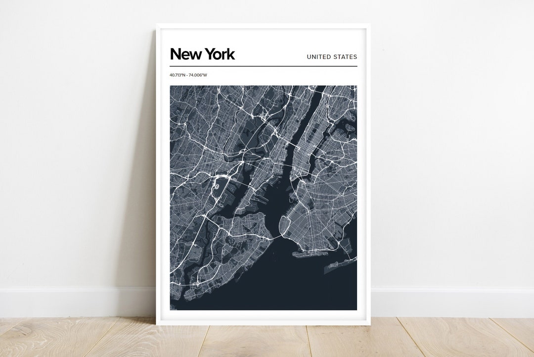 New York USA Map Print New York Street Map NYC Modern Framed Map NYC ...