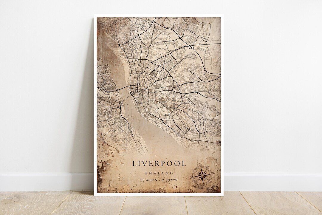 Liverpool Vintage Map Print England Poster Liverpool United Kingdom ...