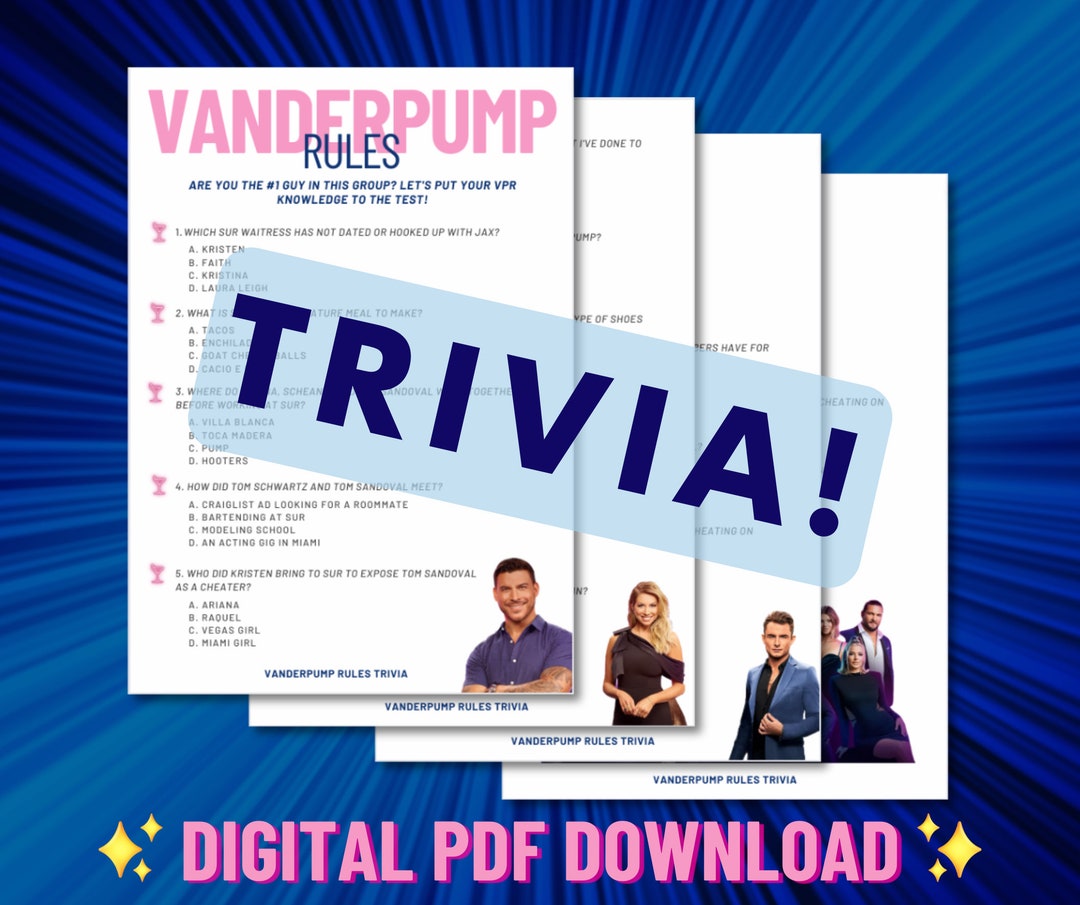 VANDERPUMP RULES TRIVIA - 20 Questions - Standard Difficulty - Etsy