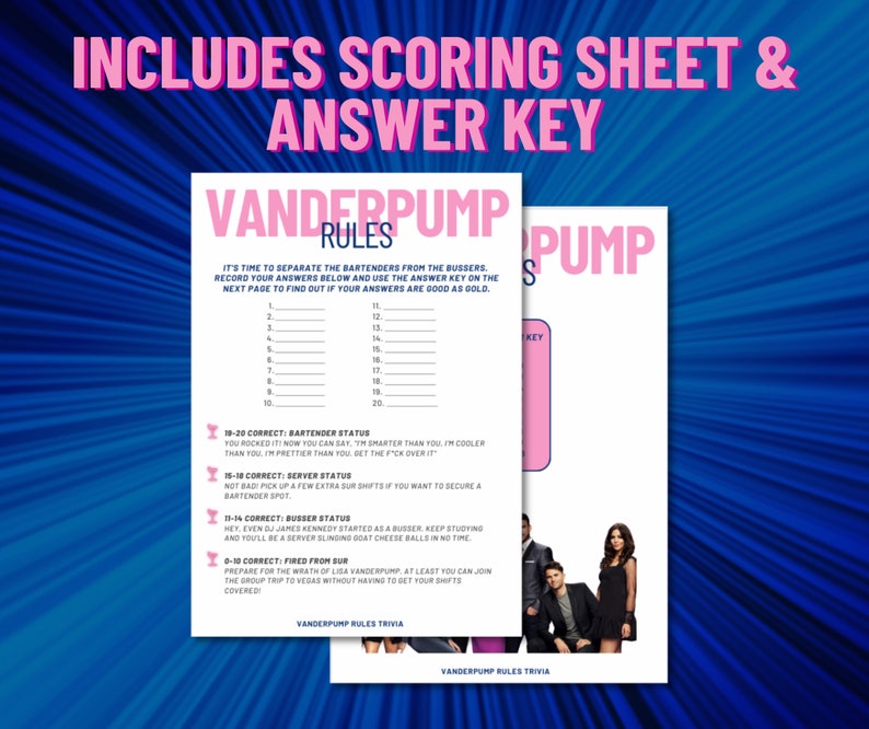 VANDERPUMP RULES TRIVIA - 20 Questions - Standard Difficulty - Etsy