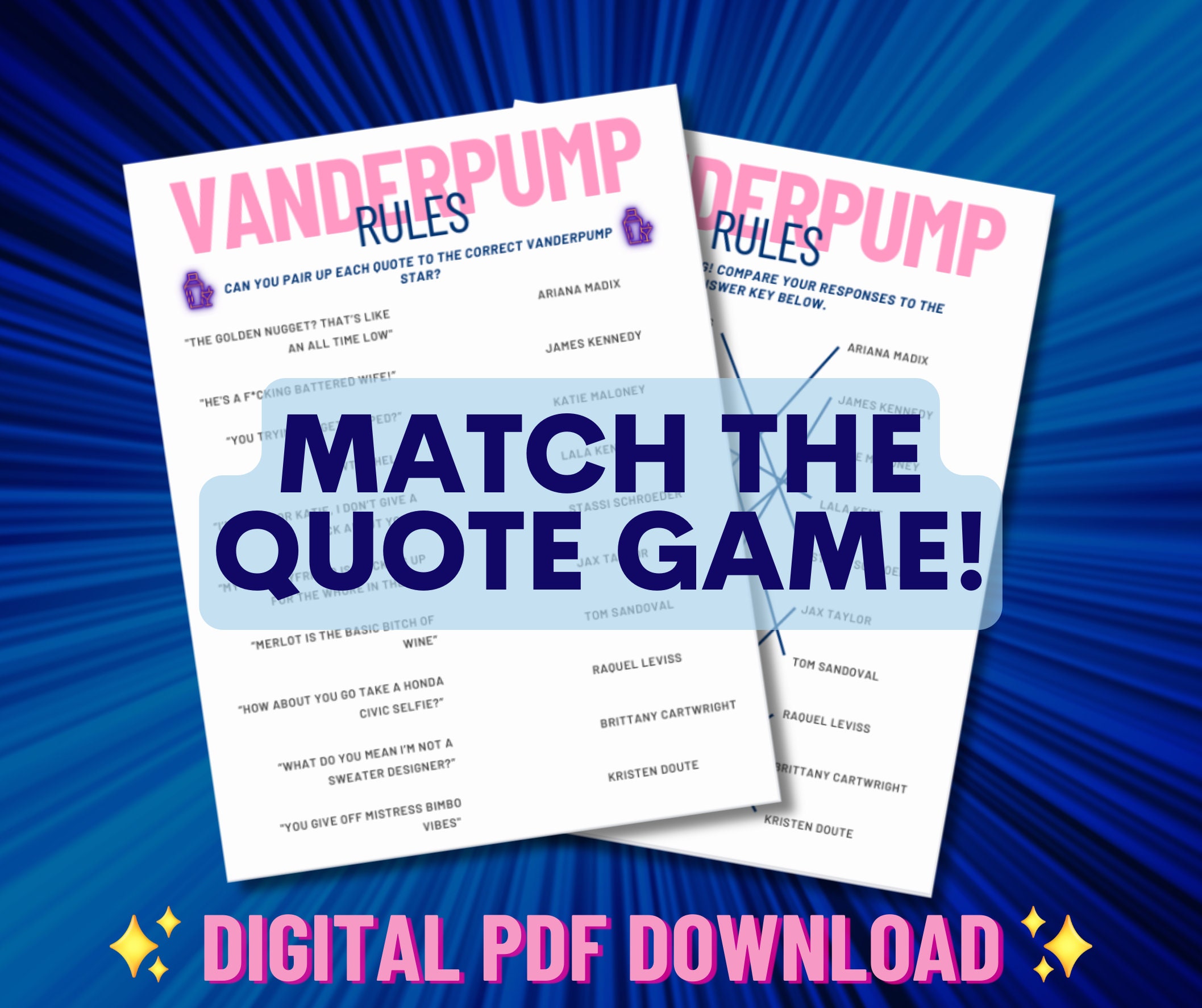 VANDERPUMP RULES GAME - Match the Quote - Etsy
