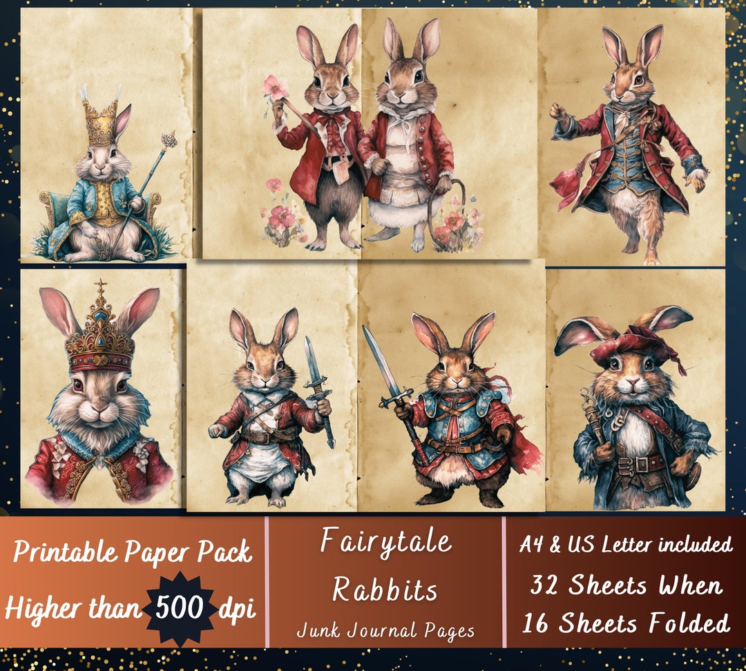 Printable Victorian Rabbit Digital Paper, Dressed Animals Ephemera ...