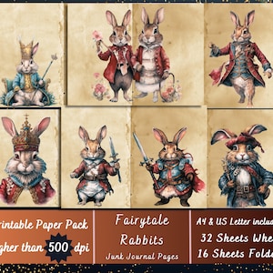 Printable Victorian Rabbit Digital Paper, Dressed Animals Ephemera ...