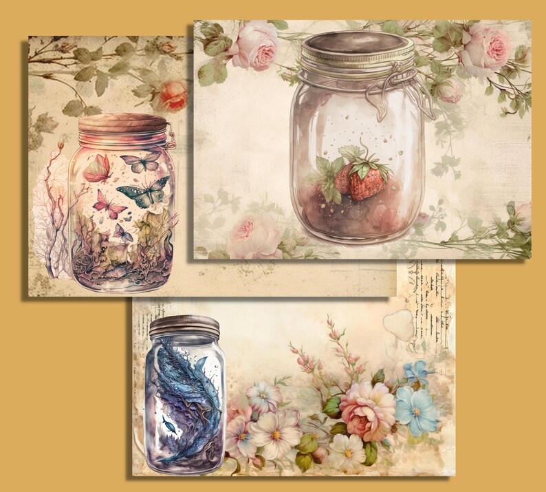 Printable Mason Jars Digital Paper, Magical Jars Ephemera, Vintage ...