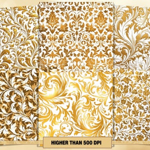 Printable Gold and White Damask Digital Papers, Gold Patterns Pages ...