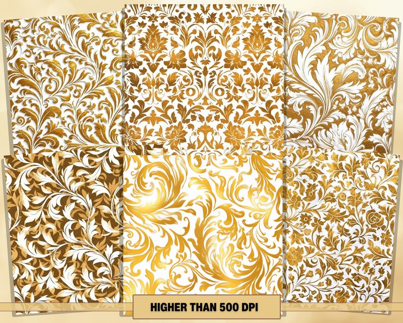 Printable Gold and White Damask Digital Papers, Gold Patterns Pages ...