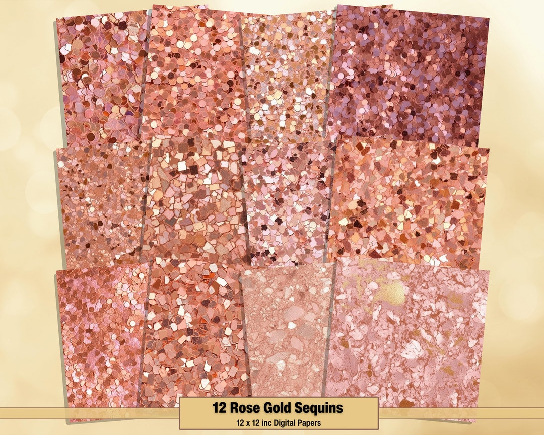 Printable Rose Gold Sequins Digital Paper, Glitter Page, Foil ...