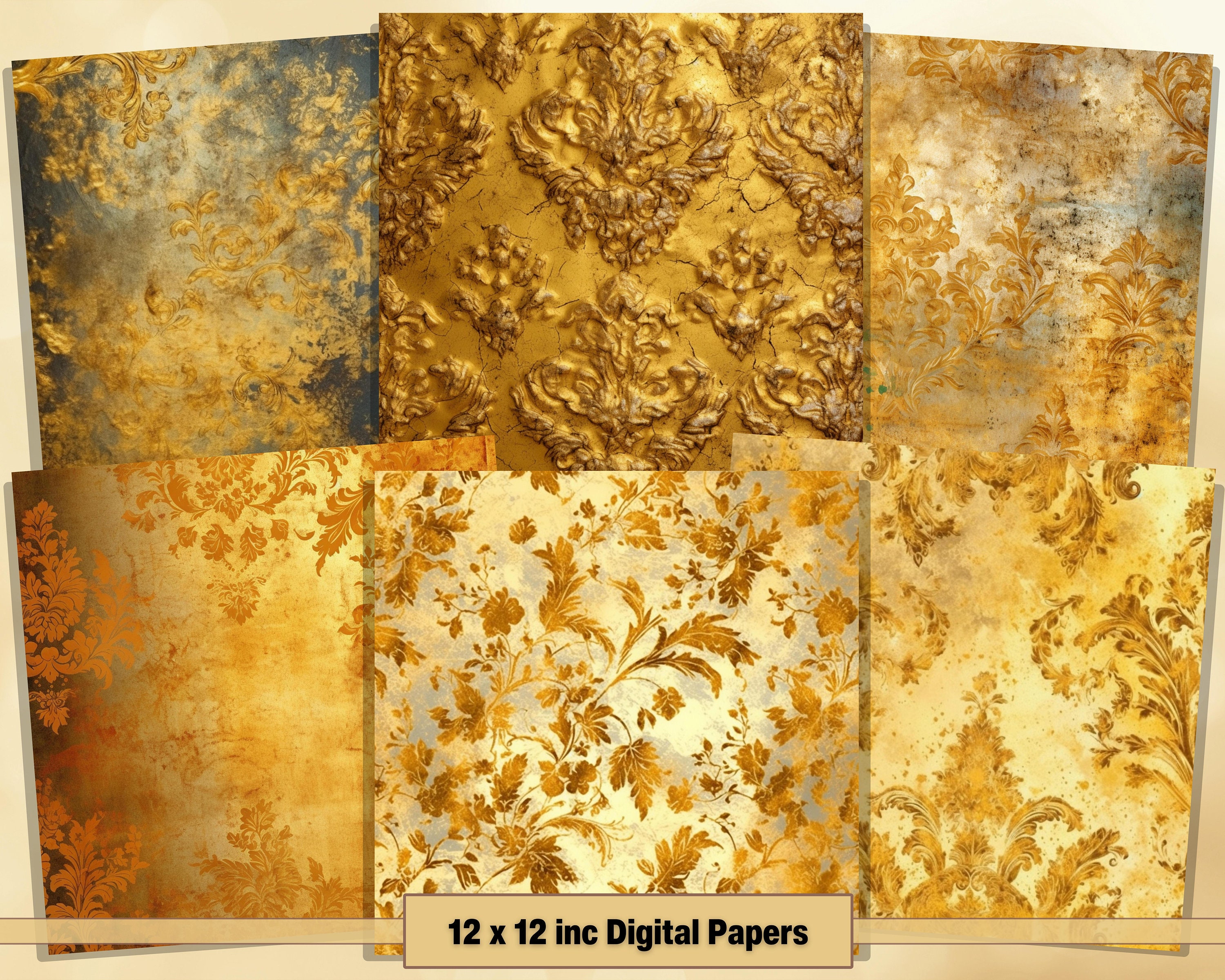 Printable Baroque Patterns Digital Papers Gold Shabby Pages - Etsy España
