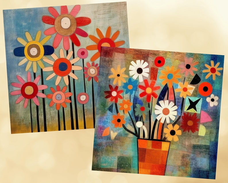 Printable Bohemian Flowers Digital Paper Paul Klee Pages - Etsy