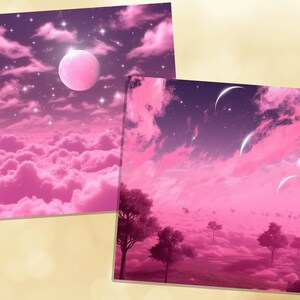 Printable Pink Cloudy Skies Digital Papers, Pink Galaxy Pages, Sky ...