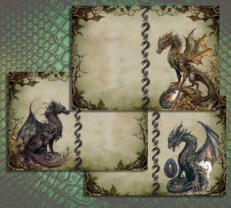 Printable Gothic Dragons Digital Paper Medieval Ephemera - Etsy