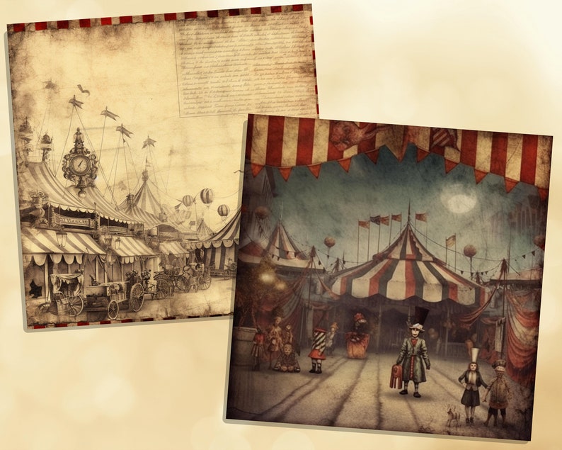 Printable Creepy Circus Digital Papers, Scary Carnival Pages ...