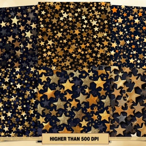 Printable Golden Starry Night Digital Papers, Gold Stars Pages, Stars ...