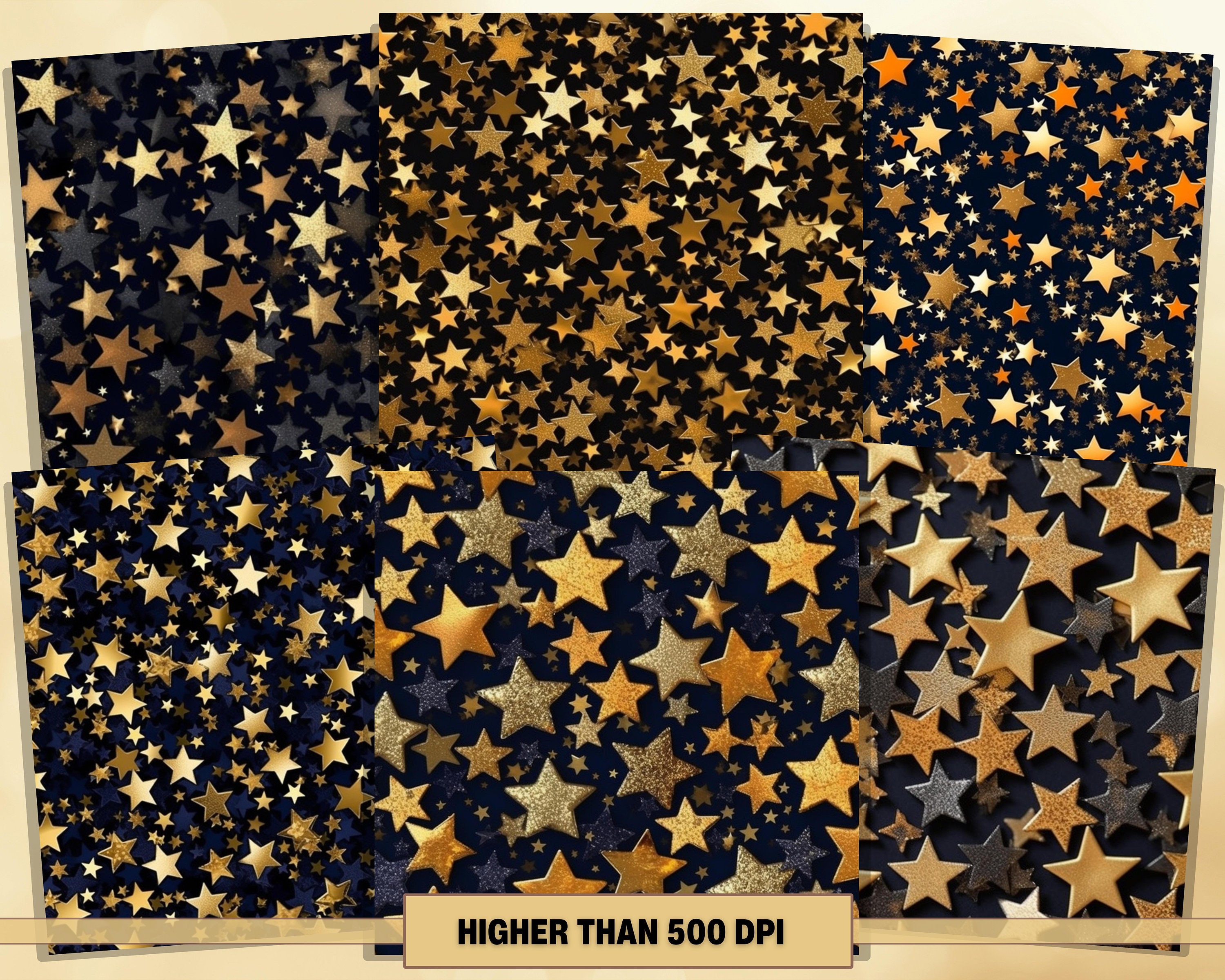Printable Golden Starry Night Digital Papers Gold Stars - Etsy