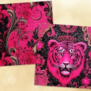 Printable Bright Pink and Black Glam Digital Papers, Glitter Pages ...