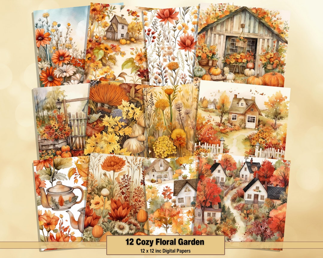 Printable Cozy Floral Garden Digital Paper, Pages, Watercolor ...