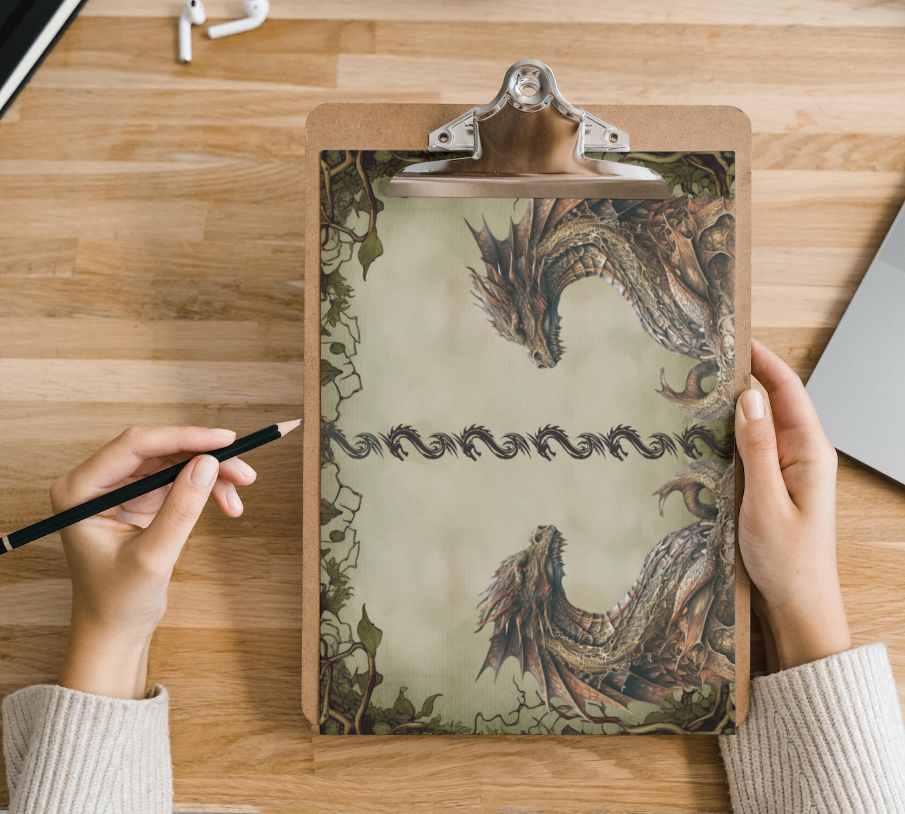 Printable Gothic Dragons Digital Paper, Medieval Ephemera, Grimoire ...