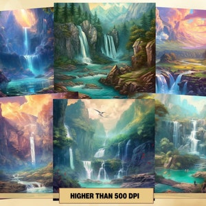 Printable Fantasy Waterfall Digital Papers, Waterfall Pages, Nature ...