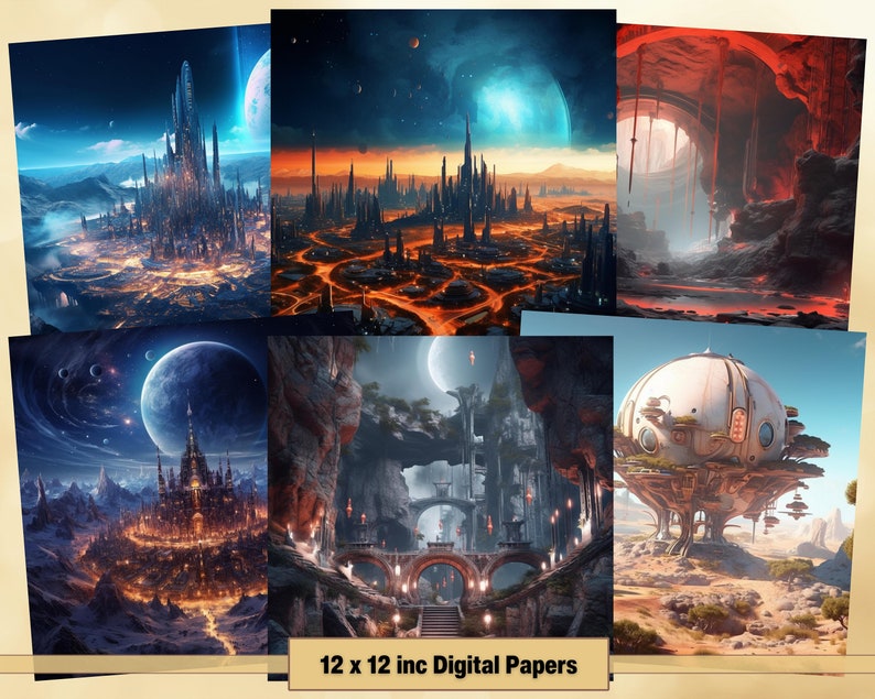 Printable Futurism Digital Papers Futuristic Pages Fantasy - Etsy