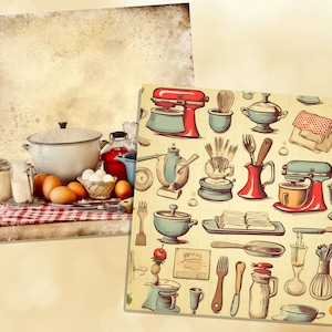 Printable Vintage Cooking Kitchen Digital Paper, Cookbook Pages ...