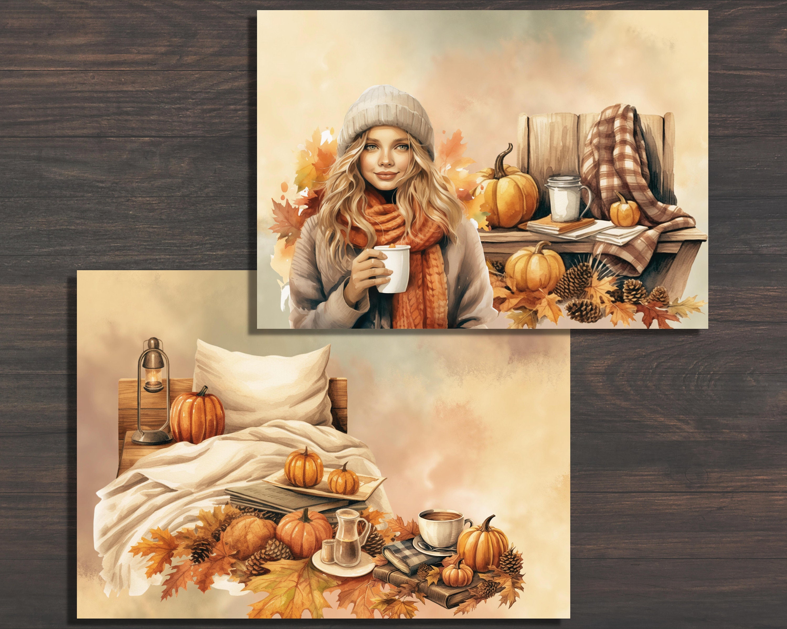 Printable Watercolour Cozy Fall Paper, Cozy Autumn Ephemera, Autumn ...