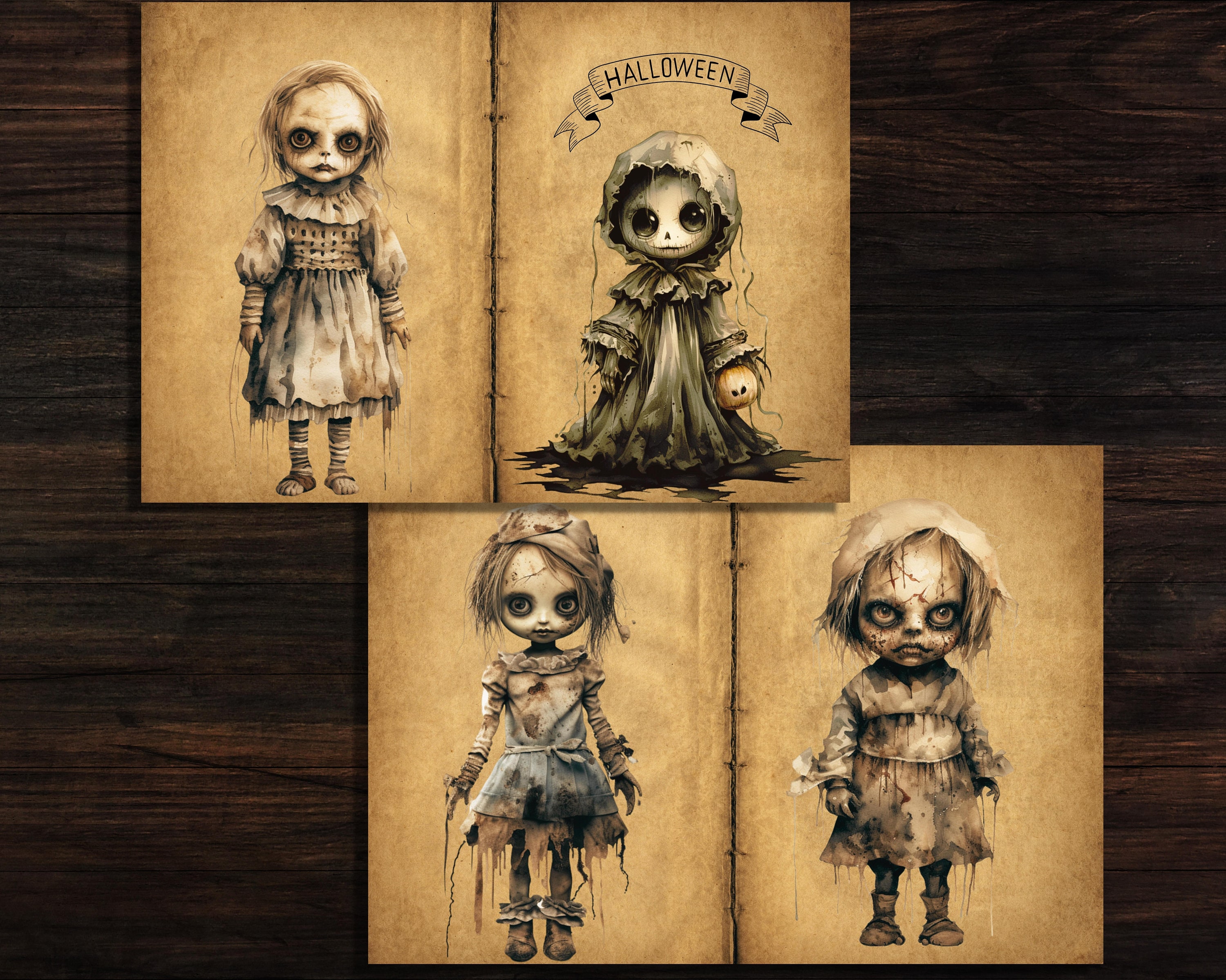 Printable Horror Halloween Dolls Digital Papers Cute Creepy - Etsy