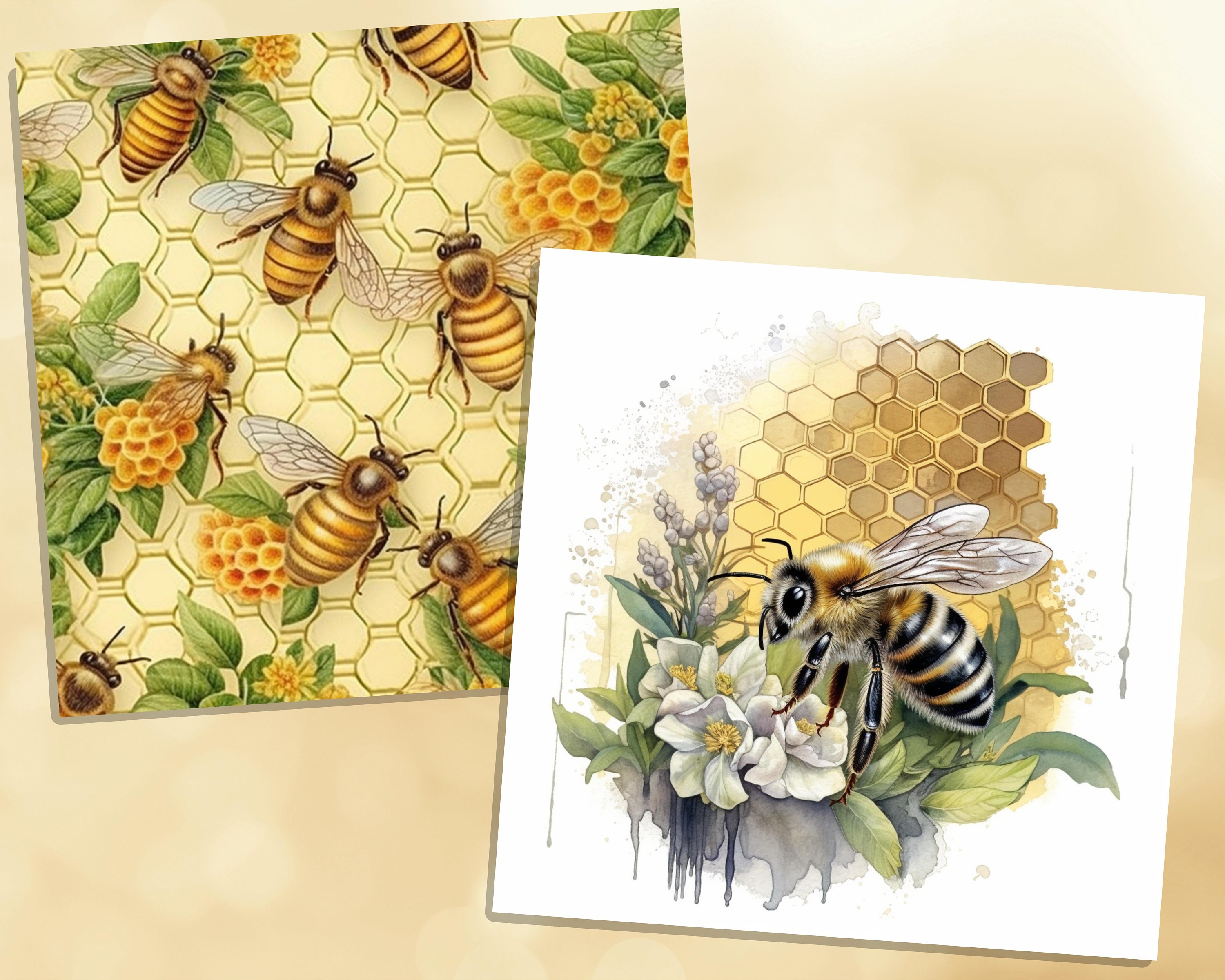 Printable Floral Honey Bee Digital Papers Beehive Pages Bee - Etsy