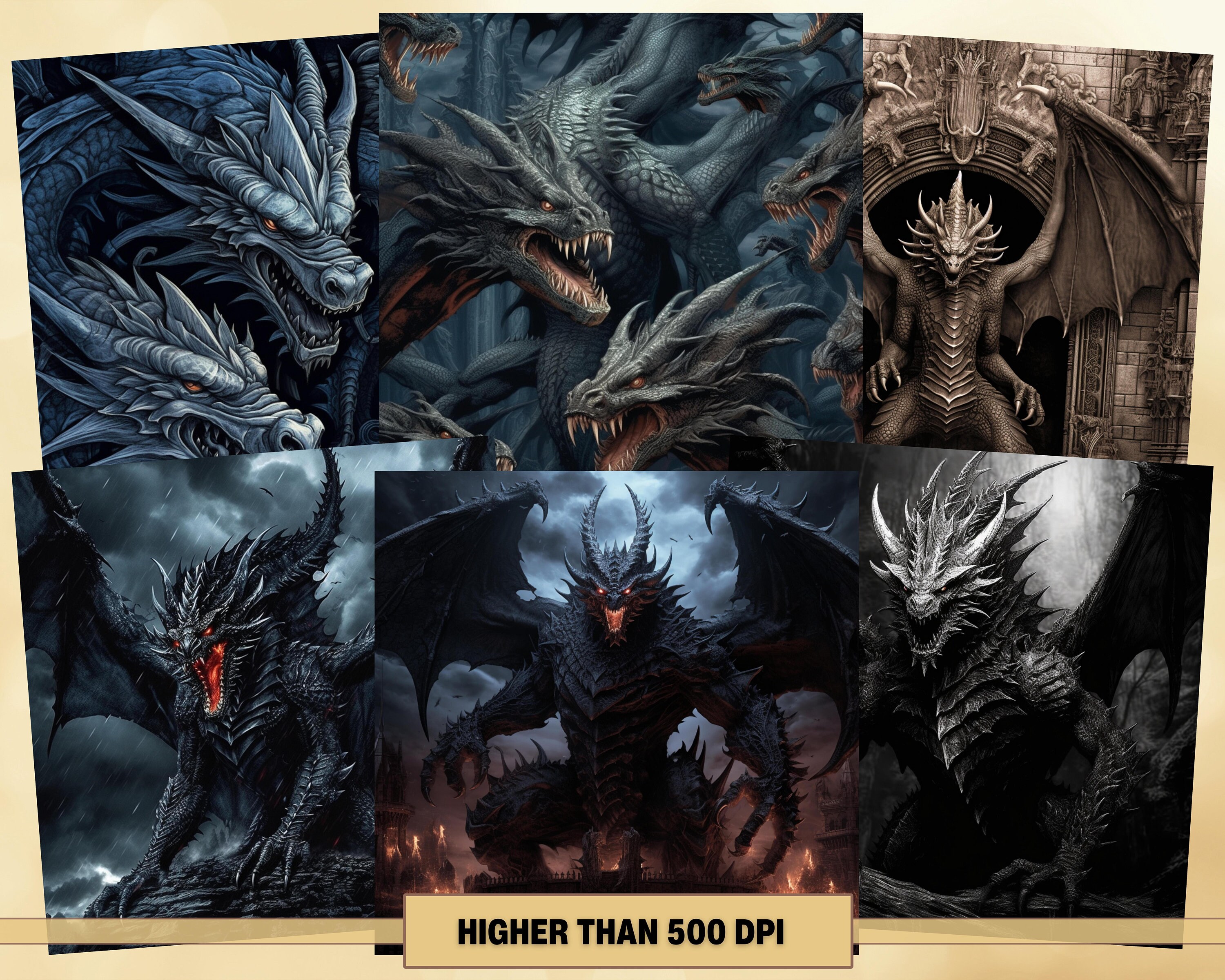 Printable Gothic Dragons Digital Paper, Dark Fantasy Pages, Dragon ...