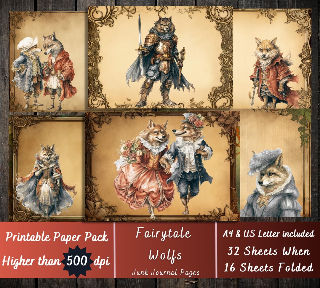 Printable Dressed Wolf Paper, Wolves Ephemera, Victorian Wolf Pages ...