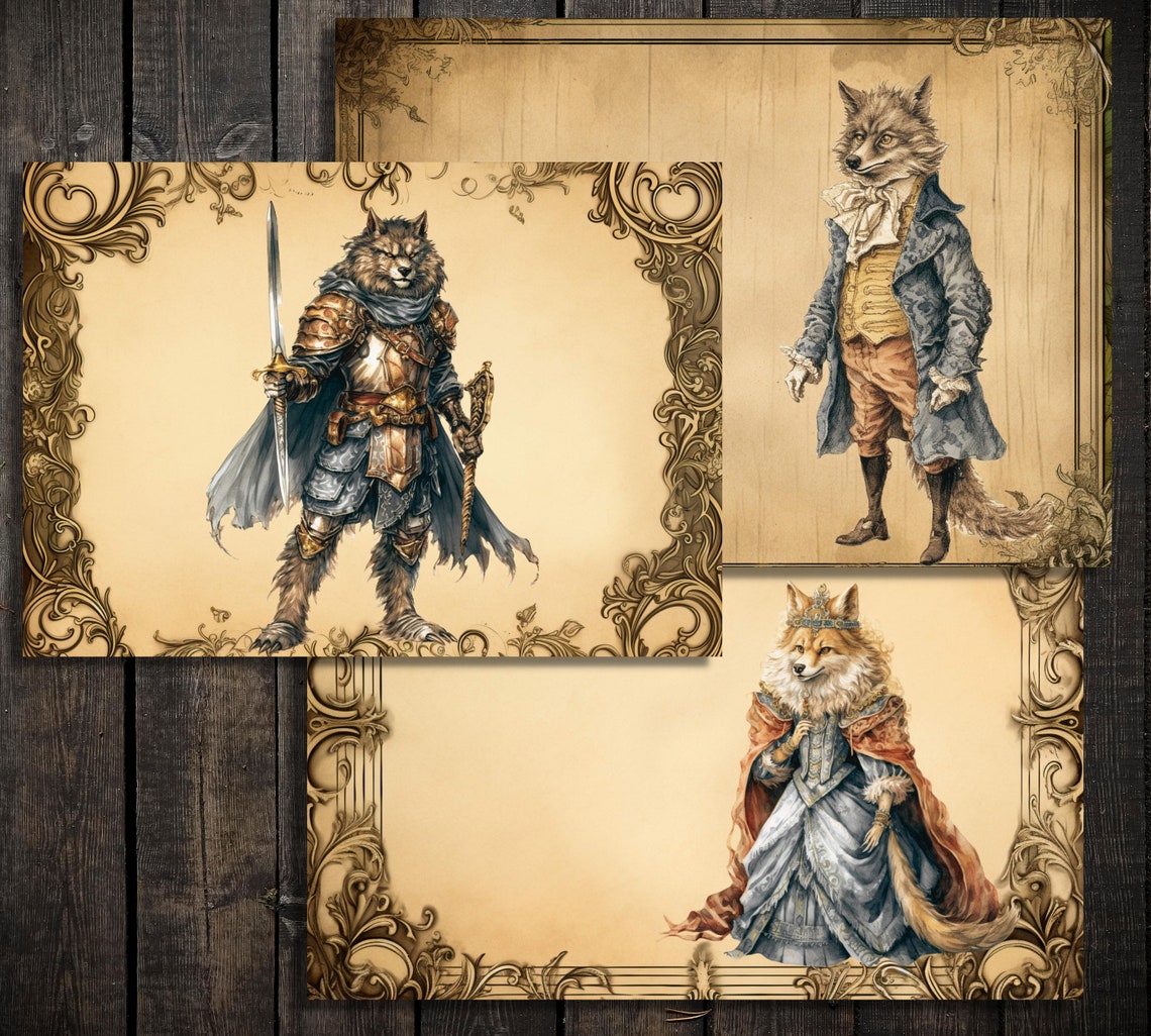 Printable Dressed Wolf Paper, Wolves Ephemera, Victorian Wolf Pages ...
