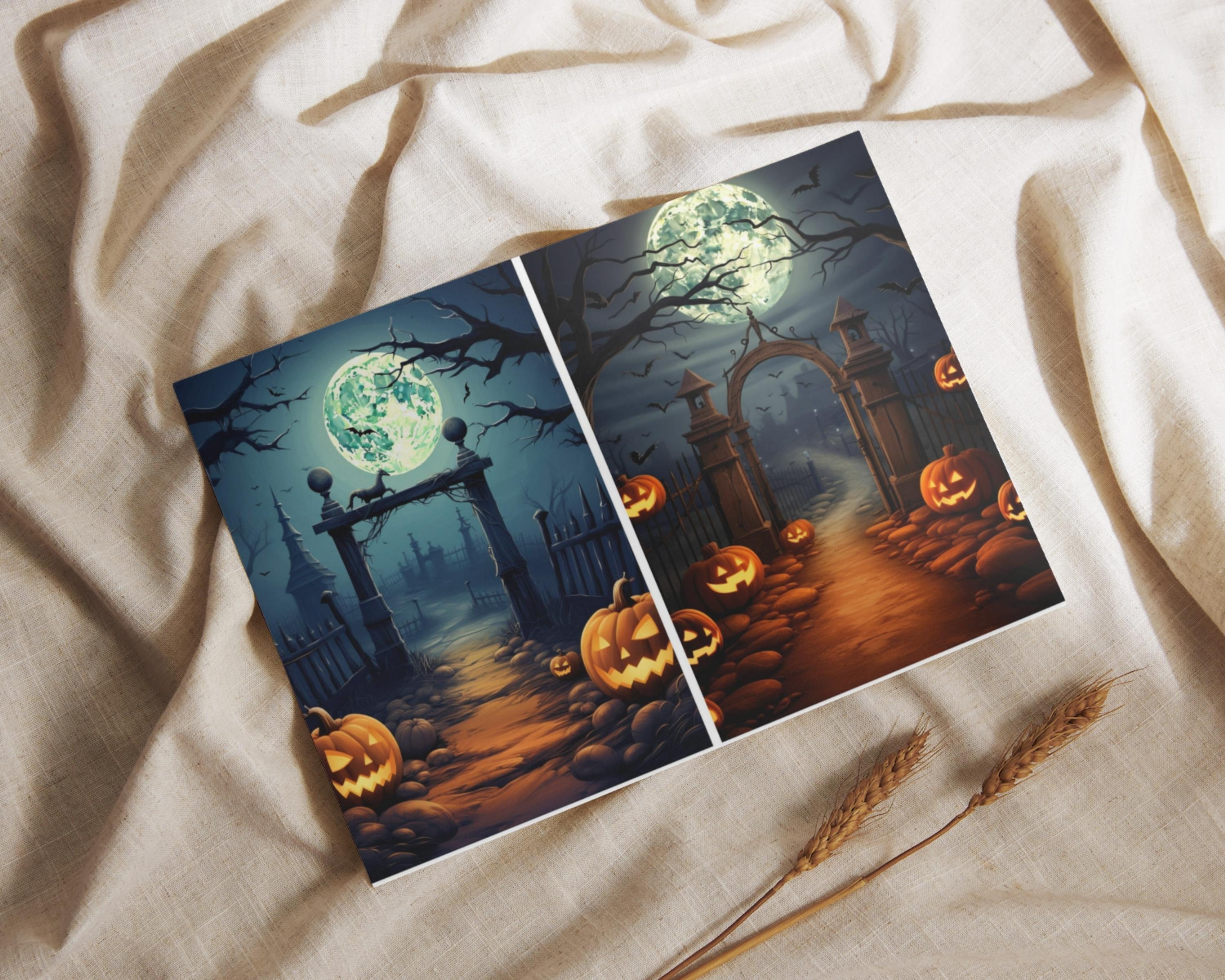 Printable Full Moon Halloween Digital Paper Halloween Pumpkin - Etsy