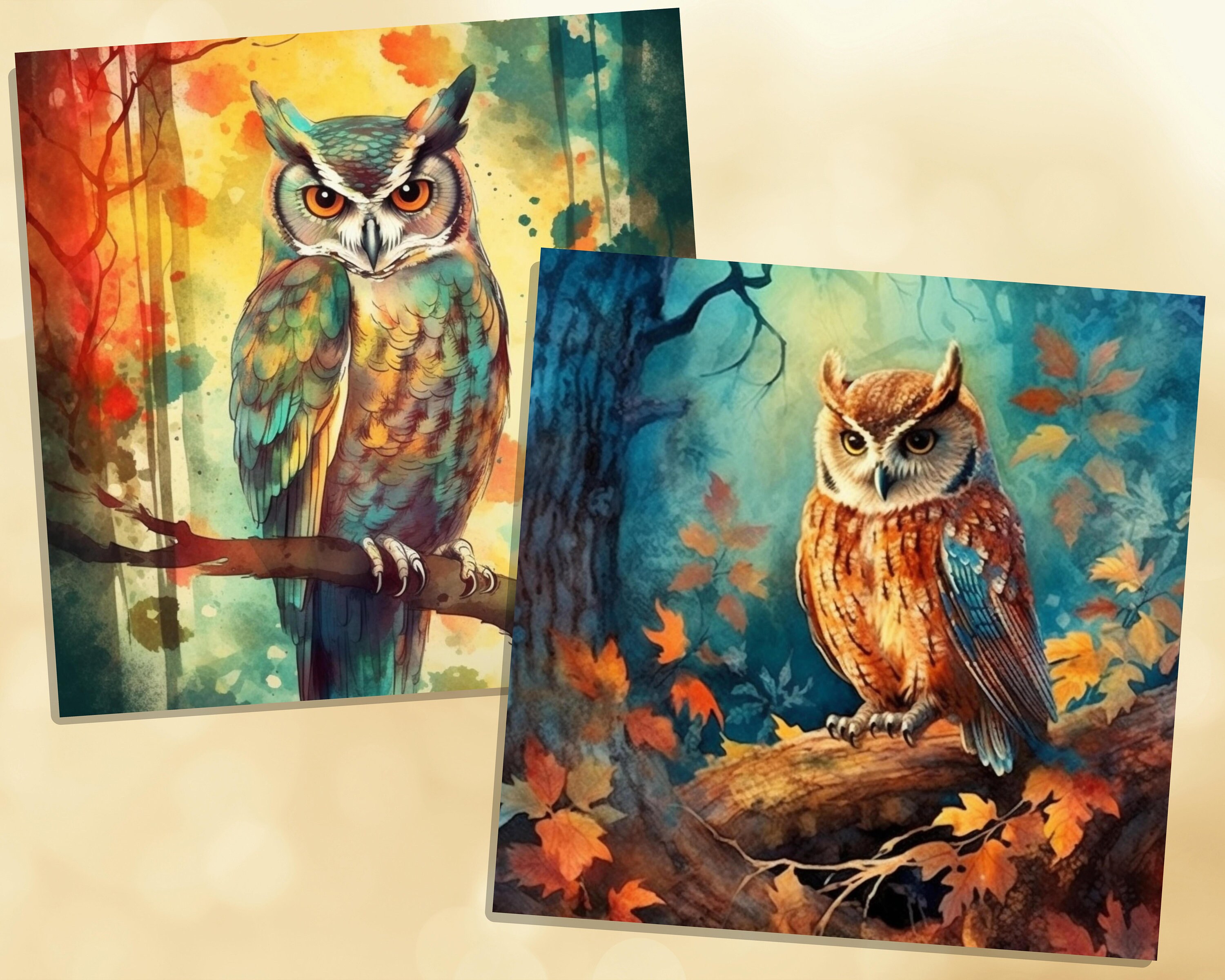 Printable Vintage Owl Digital Papers, Forest Owl Pages, Woodland ...