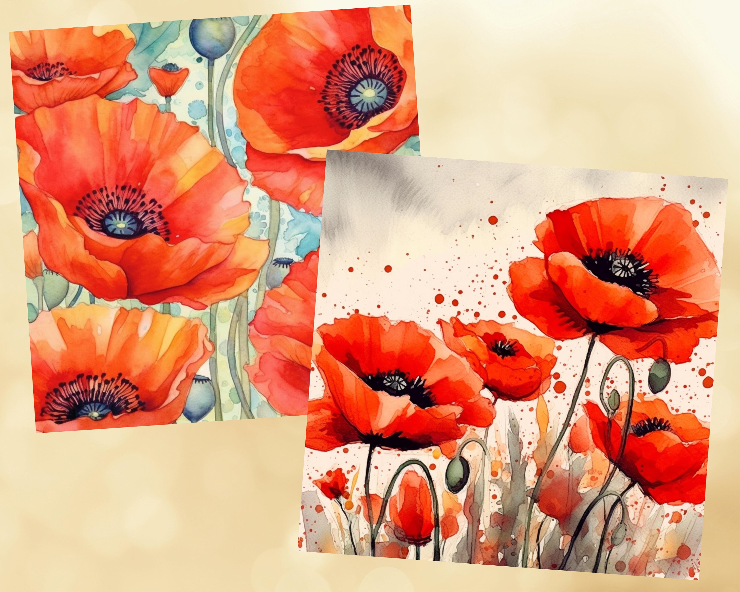 Printable Red Poppies Digital Paper Red Poppy Pages Vintage - Etsy